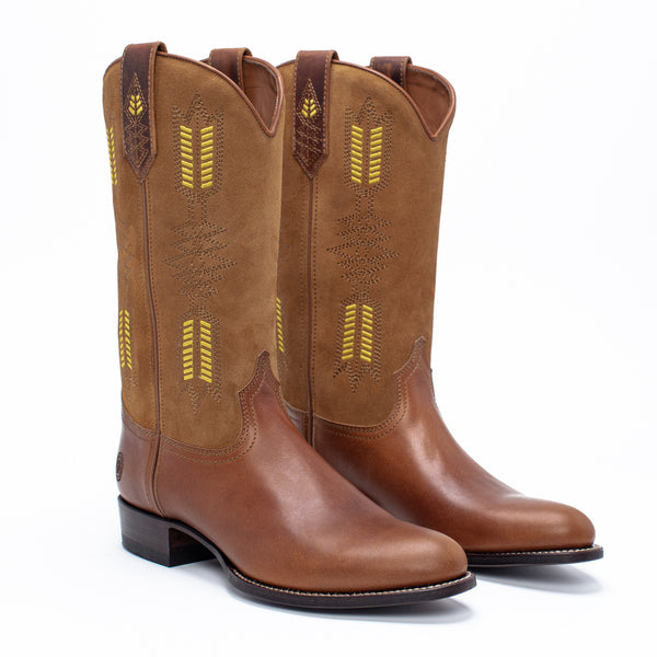 Mens Apache Cognac - Cowboy Boots Geometric Stitch - Ranch Road Boots™